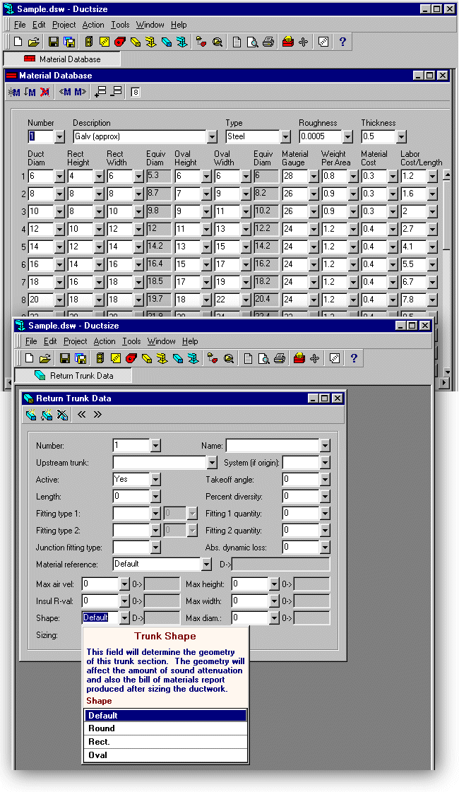 Elite Software Ductsize
